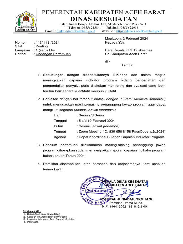 Undangan Rapat Koordinasi P2P 2024 | PDF