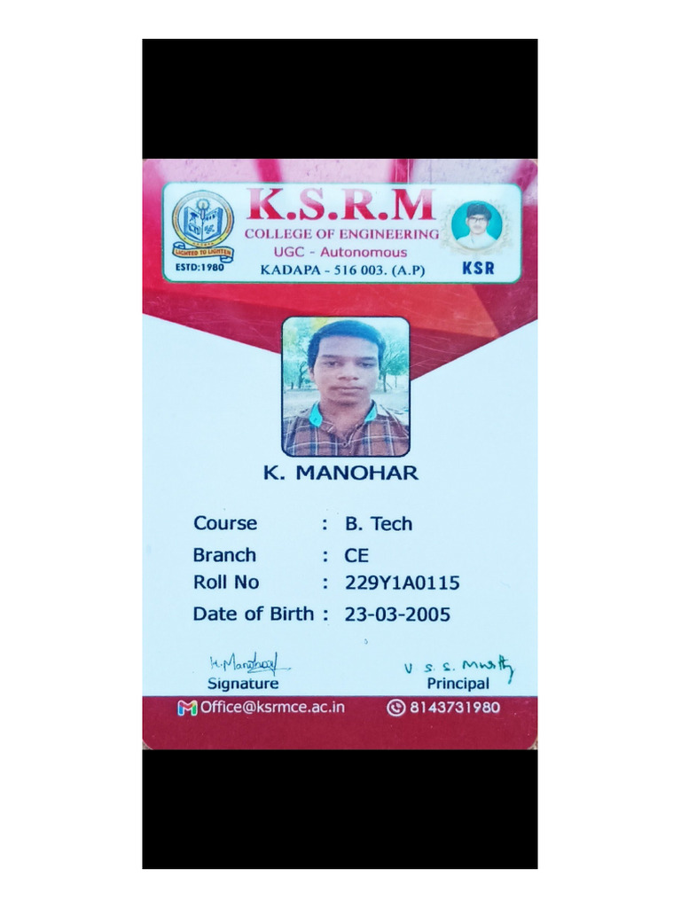 229y1a0115 Idcard | PDF
