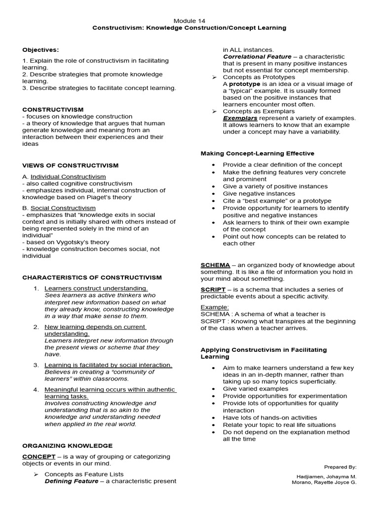 Module 14 Constructivism Fact Sheet | PDF | Constructivism (Philosophy Of Education) | Concept