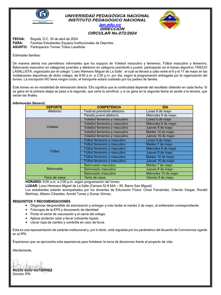 Circular N°072 30042024 TRIDUO LASALLISTA 2024 | PDF