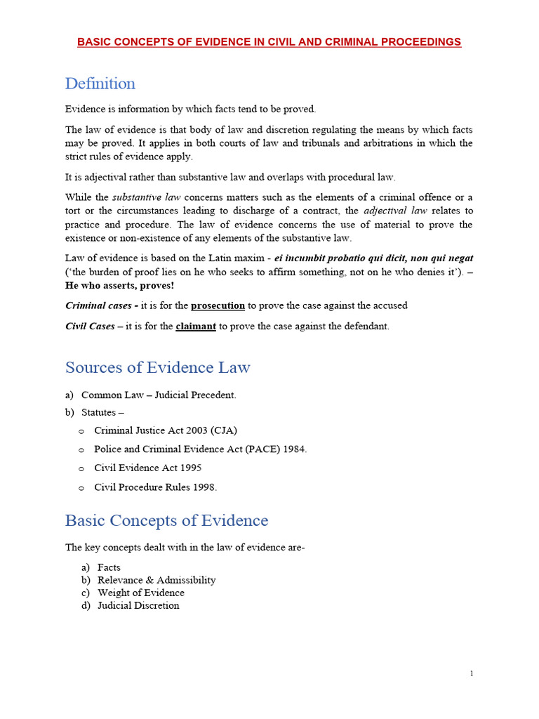 Basic Concepts in Law of Evidence | PDF | Evidence (Law) | Witness