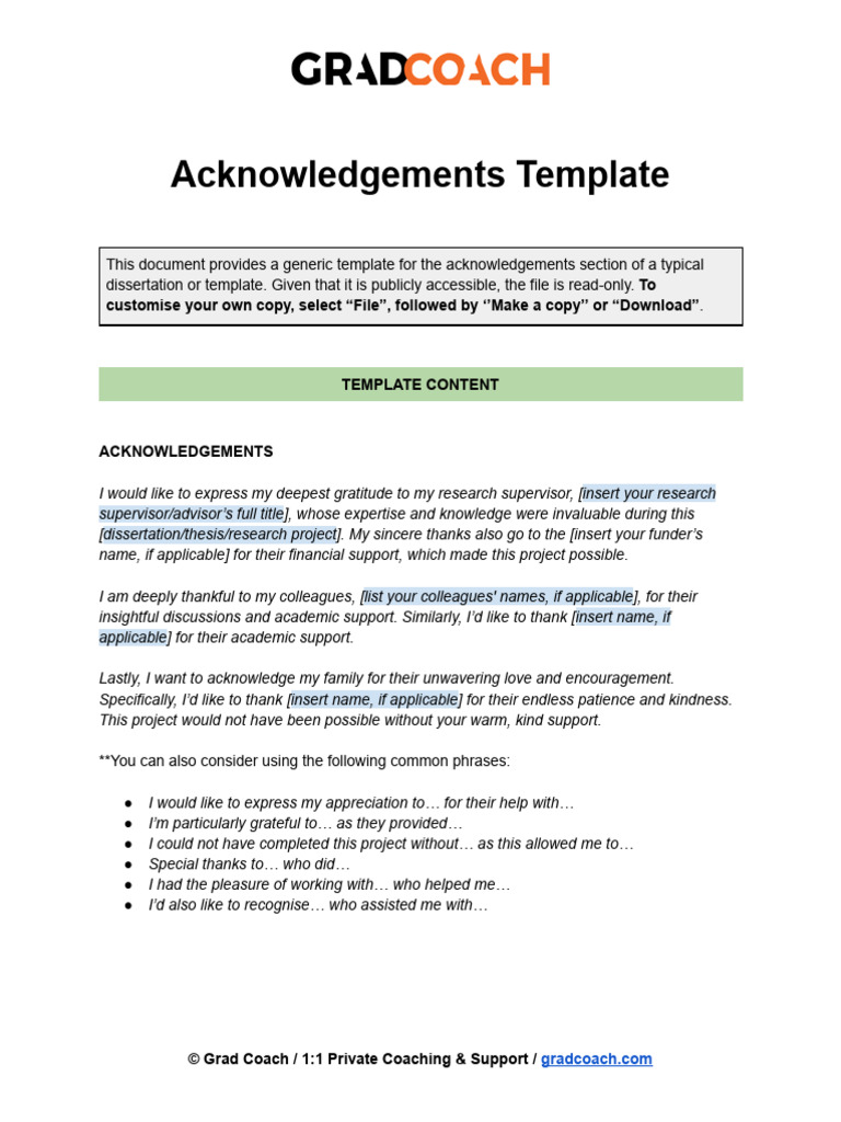 Acknowledgements Template for Theses | PDF | Career & Growth