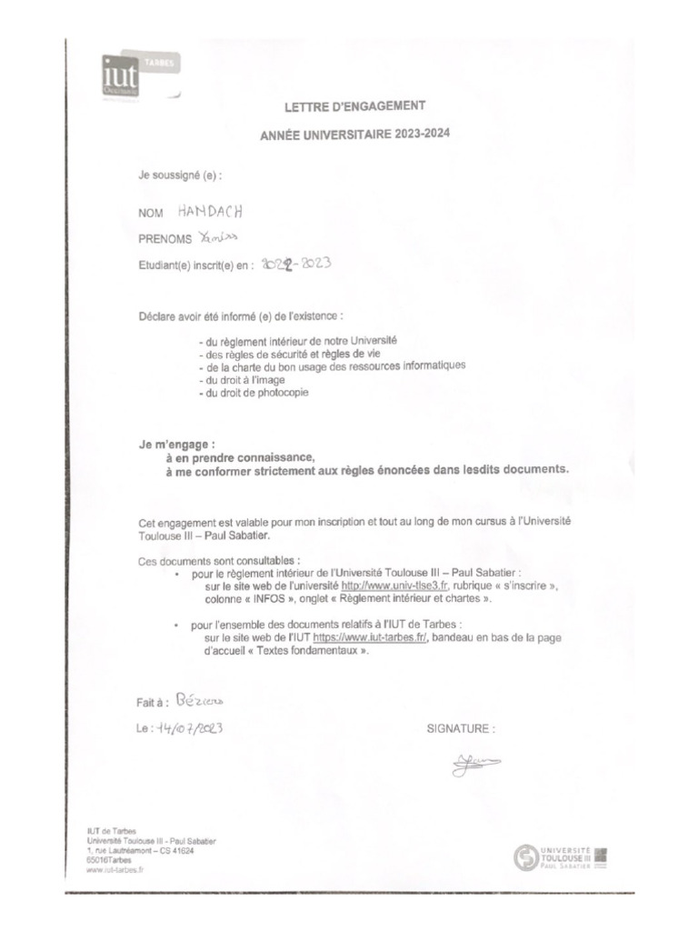 Lettre D'engagement | PDF