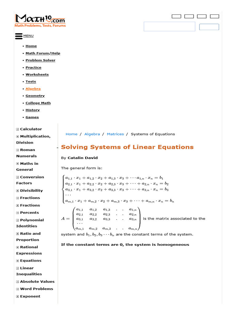 Solving Systems of Linear Equations | PDF | Matrix (Mathematics ...