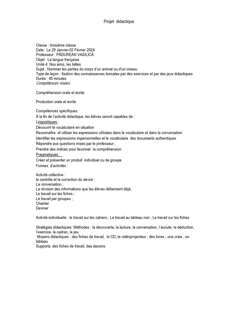 Vocabulaire des animaux en classe de français | PDF | Lexique