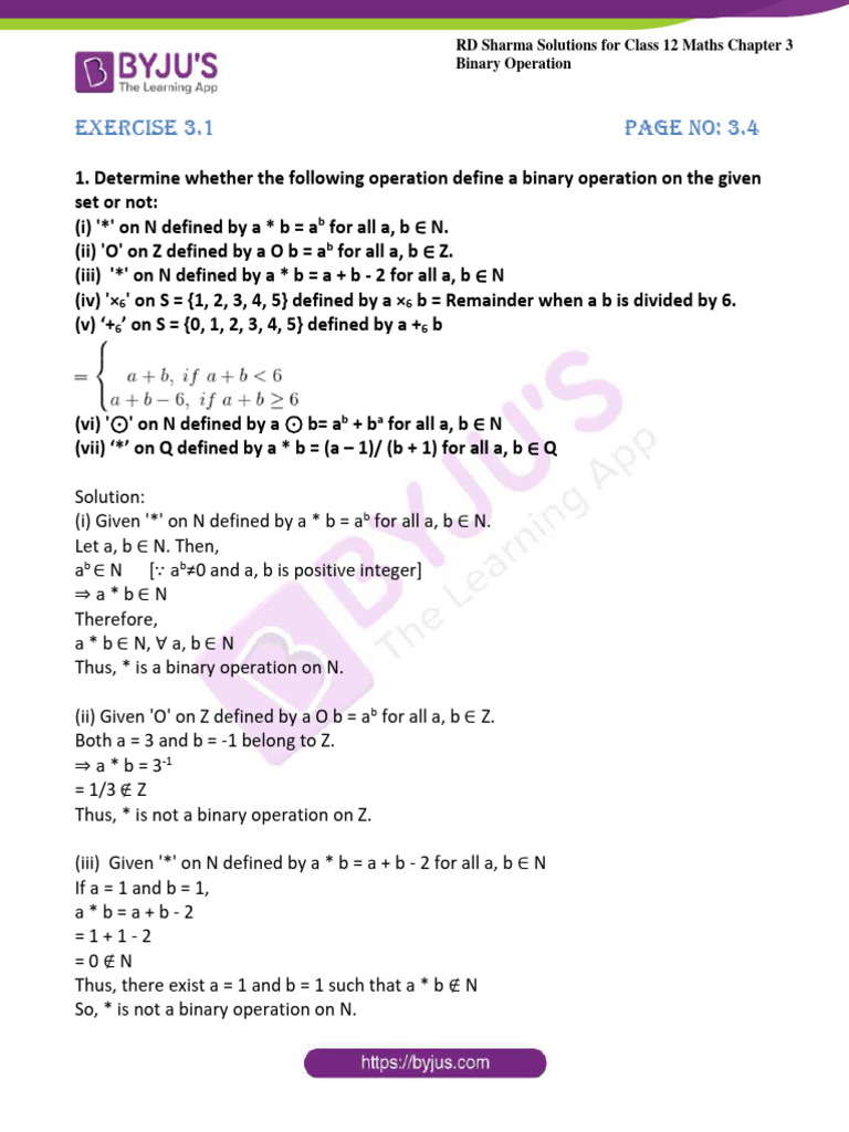 Chapter 3 Binary Operations | PDF | Mathematical Relations | Algebra