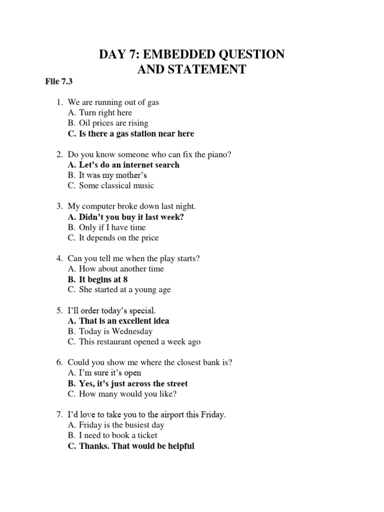 Day 7. Embedded Question and Statement | PDF