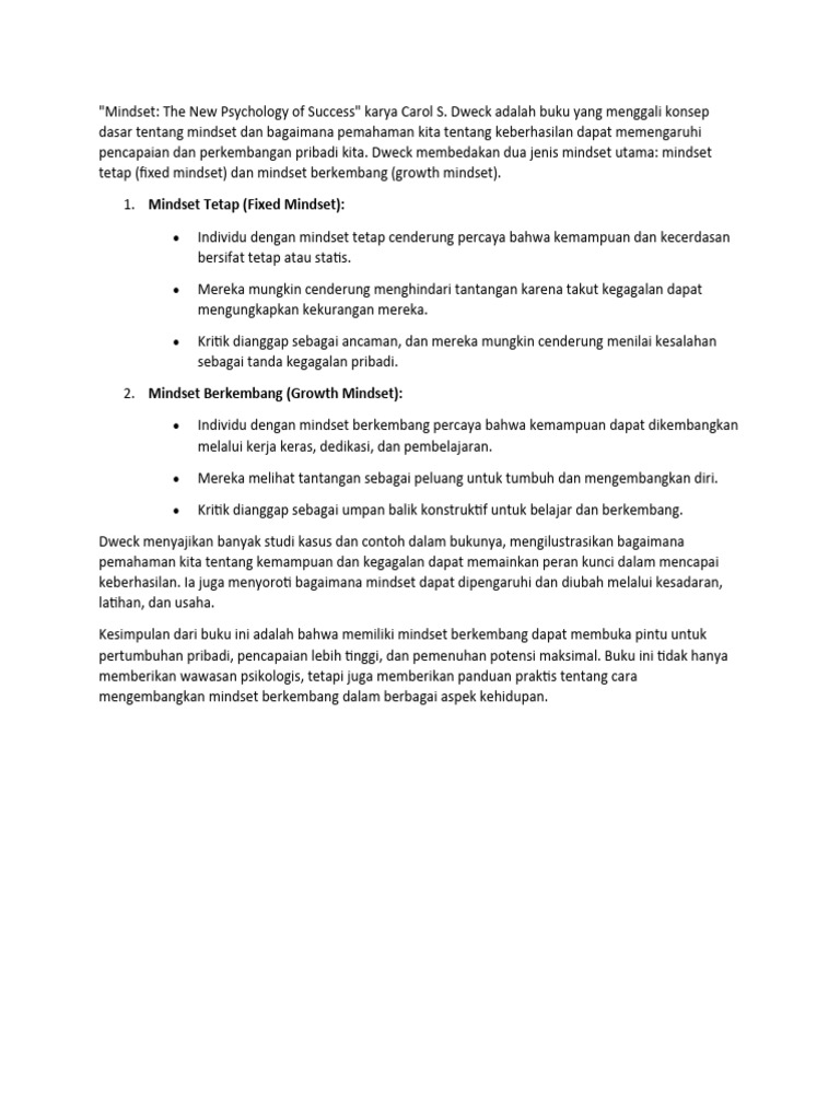 MINDSET. The New Psychology of Success by Carol S.Dweck | PDF