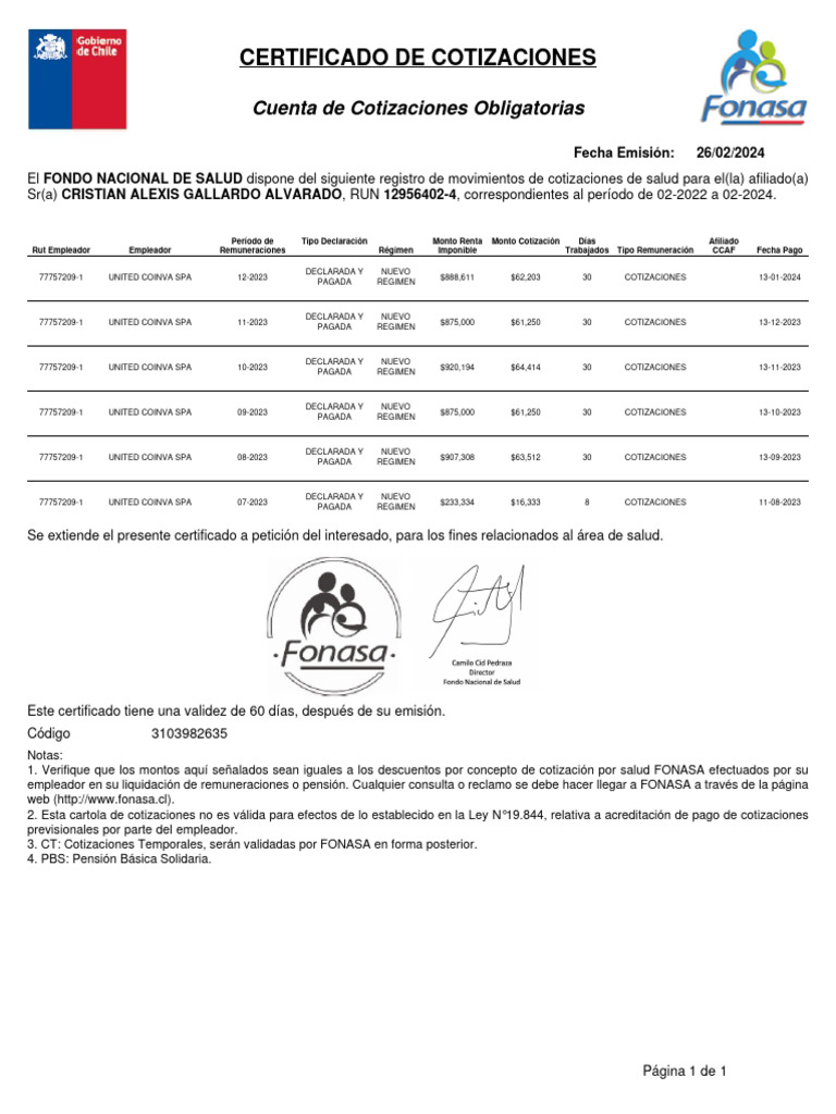 CERTIFICADO DE COTIZACIONES | PDF | Pensión