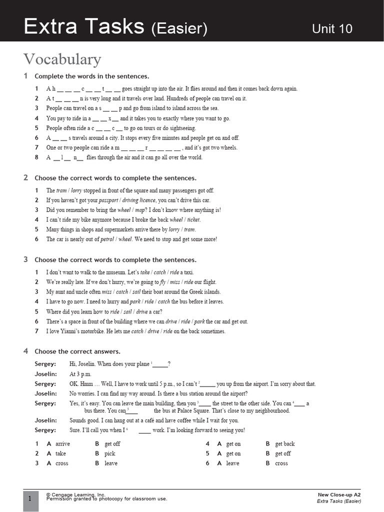 Ncu A2 Extra Tasks Easier U10 | PDF | Bus | Transport