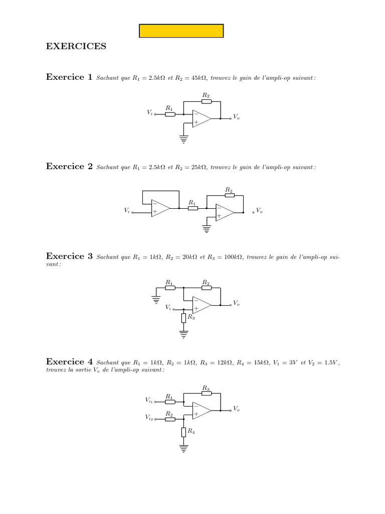 Exercice Ampli Op | PDF | Amplificateur opérationnel | Amplificateur électronique