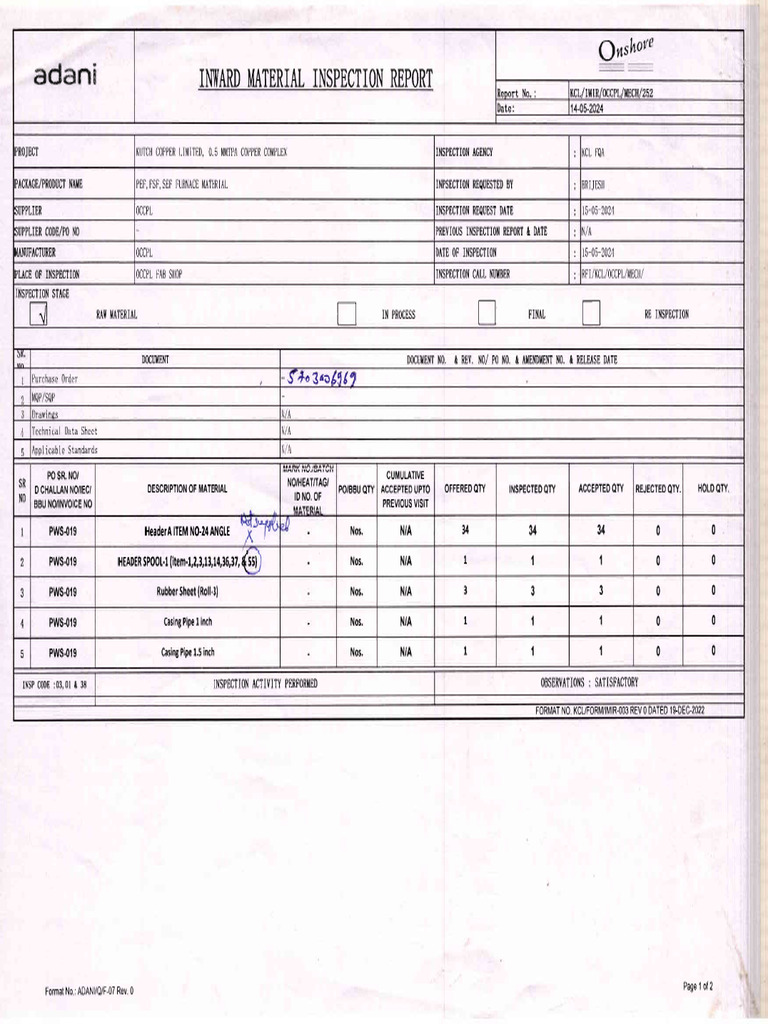 Copper Complex Material Inspection Report | PDF | Nondestructive ...