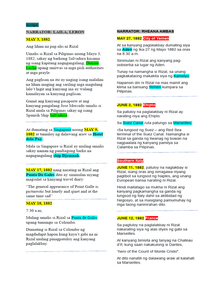 SCRIPT RIZAL POGI POGI Mo | PDF