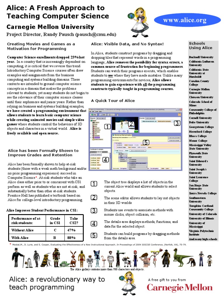 Alice One Page Handout | PDF | Computer Programming | Computer Science