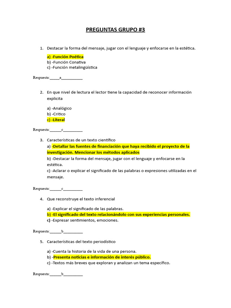 Preguntas Objetivas Grupo 3 | PDF | Comunicación | Educación en artes ...