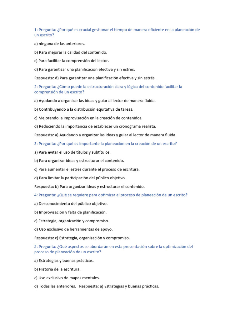 Preguntas Objetivas Grupo 4 | PDF | Planificación | Estrés (biología)