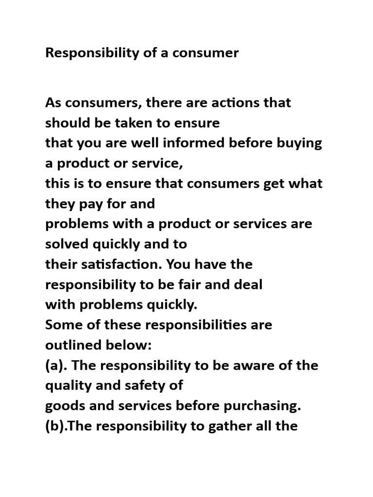 Consumer Responsibilities Explained | PDF