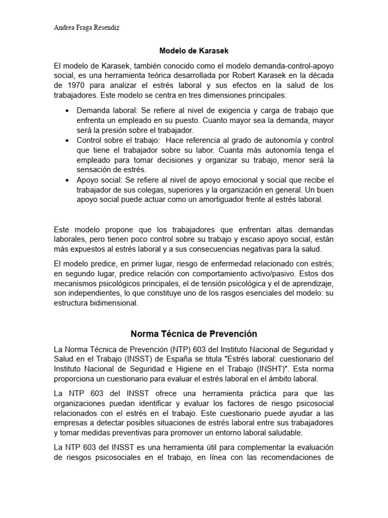 Modelo de Karasek | PDF | Apoyo social | Estrés (biología)