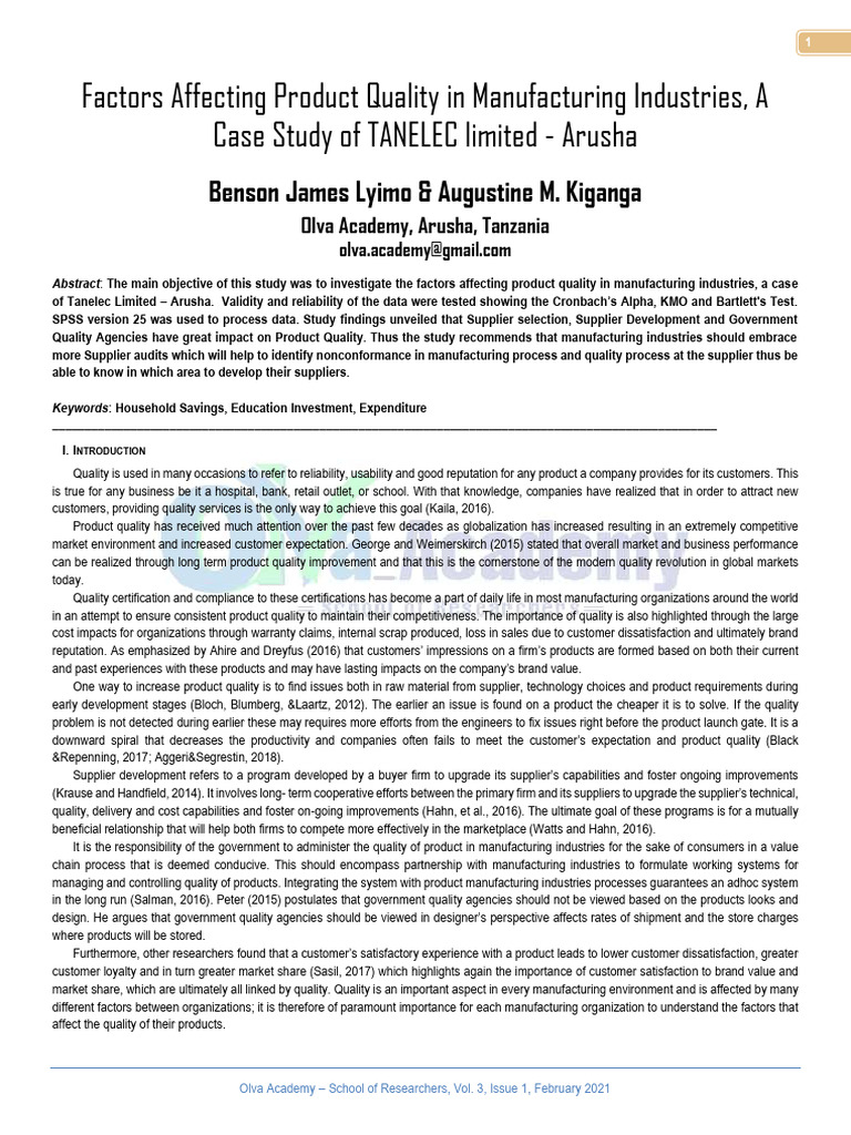 Factors Influencing Manufacturing Quality | PDF | Errors And Residuals ...