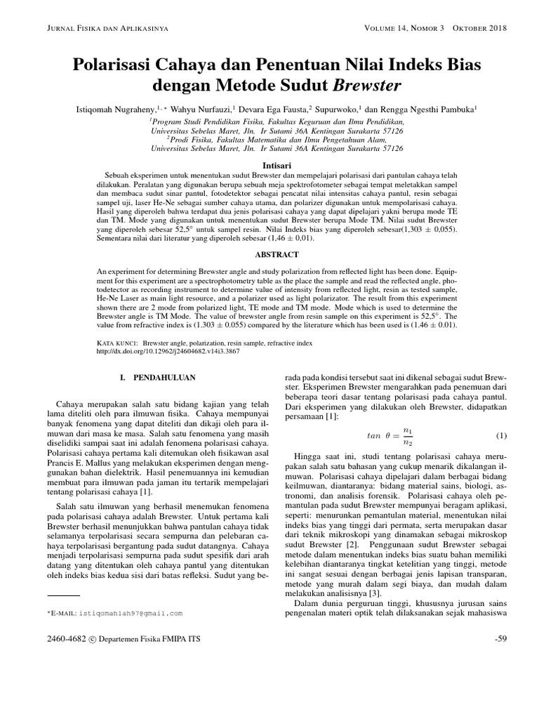 Polarisasi Cahaya Dan Penentuan Nilai Indeks Bias | PDF | Sains ...
