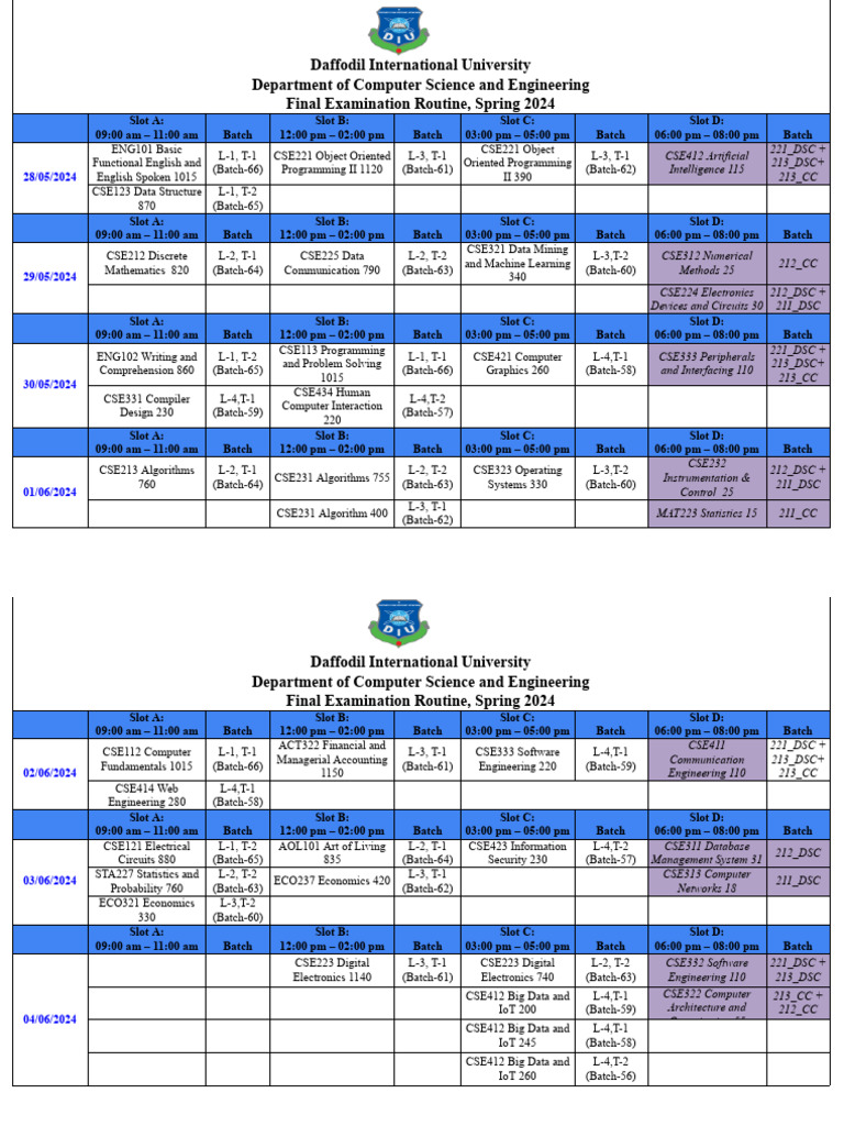 CSE ProgramB - Sc. Final Exam Routine Spring 2024 | PDF | Computer Science | Mathematical Analysis