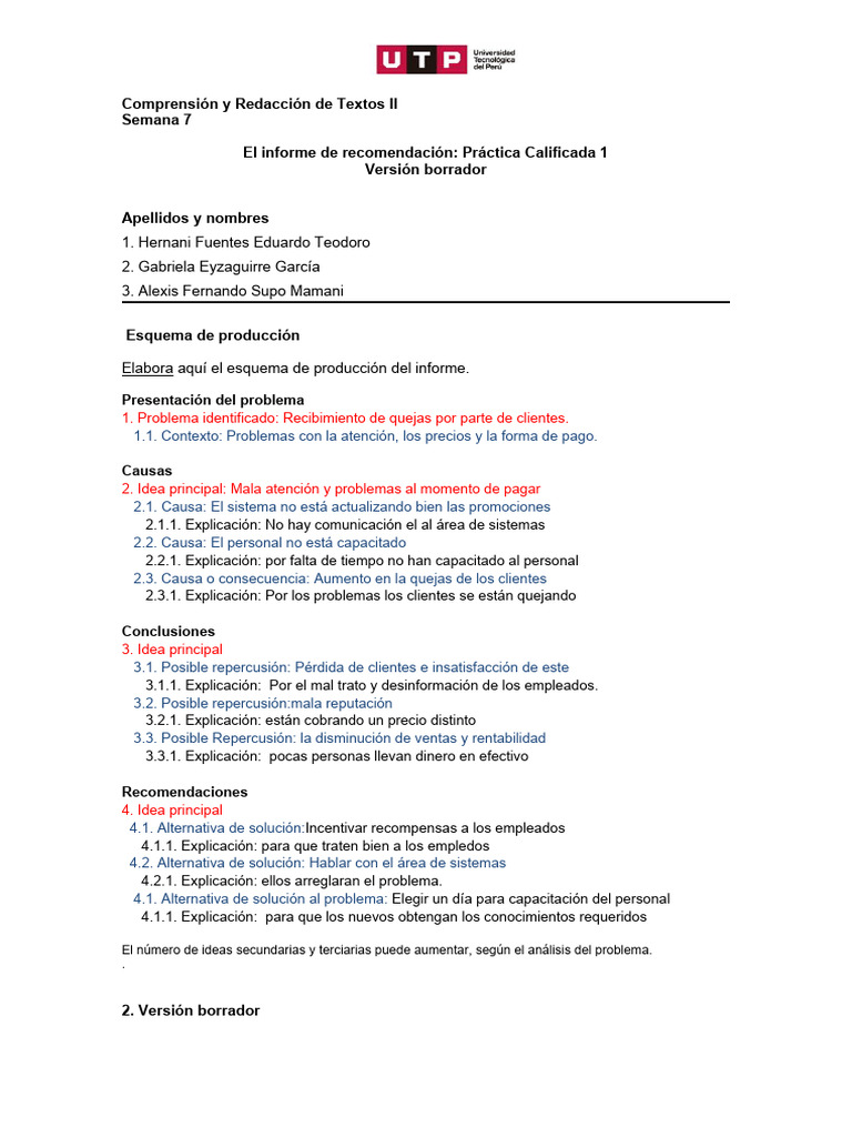 Formato Tarea Semana 7 - Informe de Recomendación - PC1 - Borrador - CMPPQC | PDF | Marketing ...
