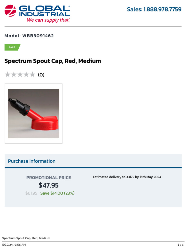 Spectrum Spout Cap, Red, Medium: Model: WBB3091462 | PDF