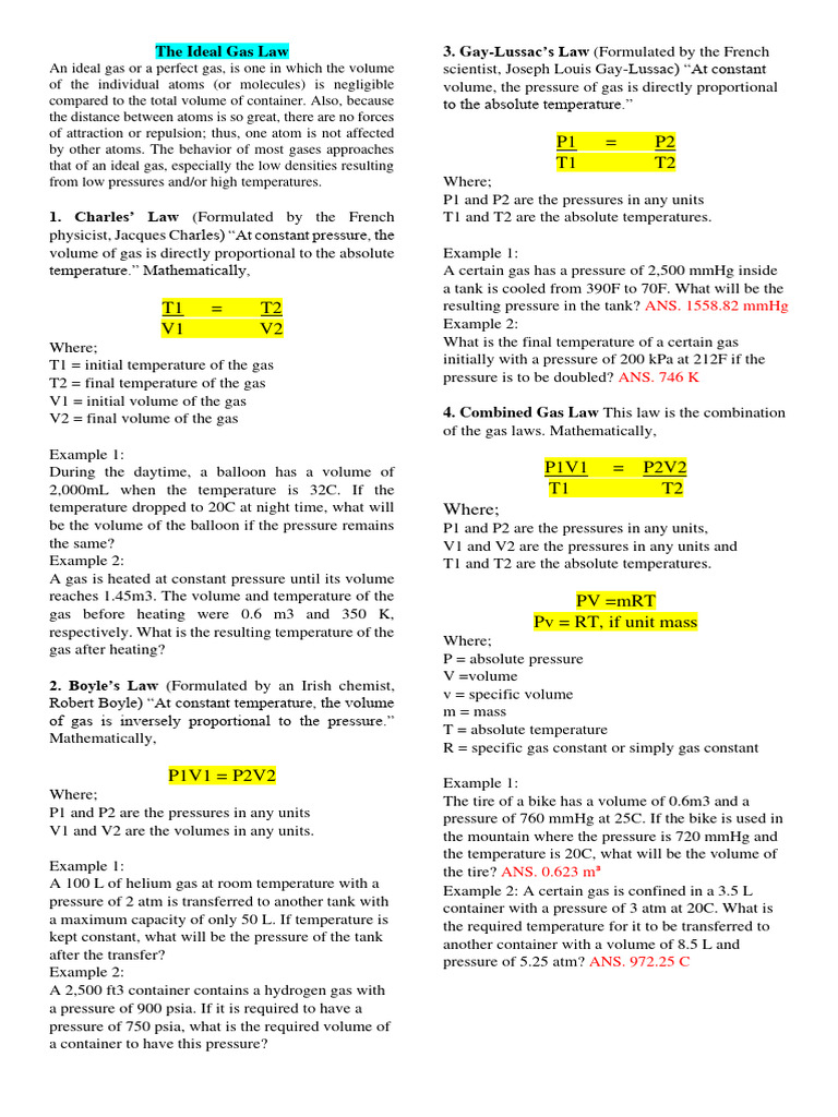 Eeac 104 Handout 2 | PDF | Gases | Physical Chemistry