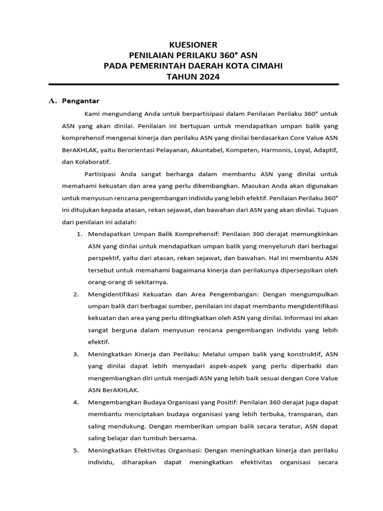 Kuesioner Penilaian Perilaku ASN 360 Derajat | PDF | Karier & Perkembangan | Ilmu Sosial