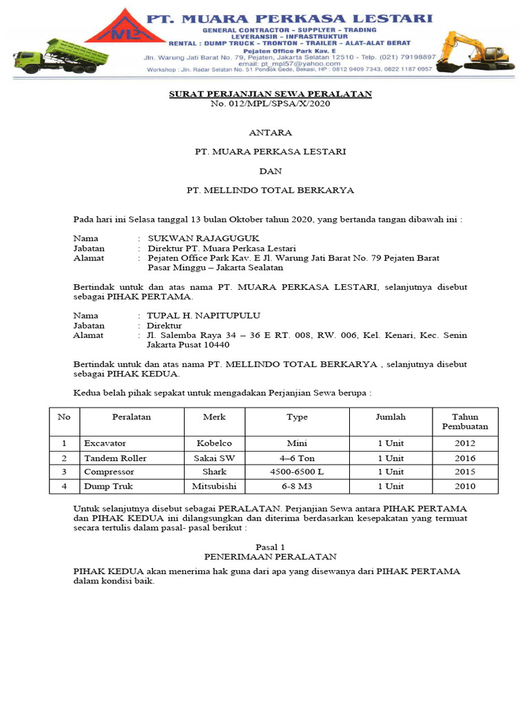 Format Sewa Perjanjian Alat - PL | PDF