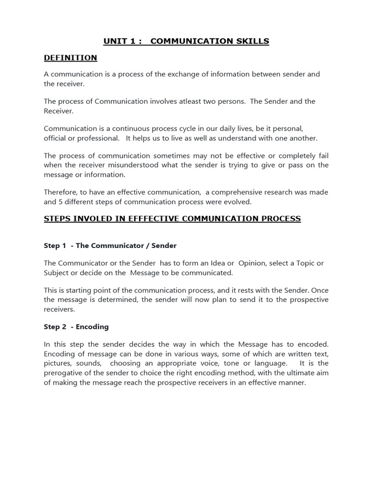 Unit 1 Communication Skills-Notes | PDF | Communication | Perception Unit 1 Communication Skills-Notes | PDF | Communication | Perception