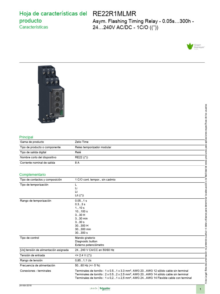 Temporizador Schneider RE22R1MLMR | PDF | Electromagnetismo ...