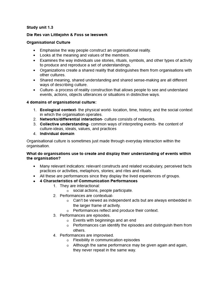 Study Unit 1.3 Leeswerk Littlejohn&Foss | PDF | Rituals ...