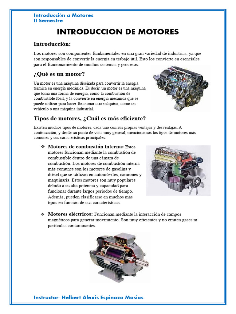1° Entregable Motores Teoria II Semestre | PDF | Motores | Motor de combustión interna