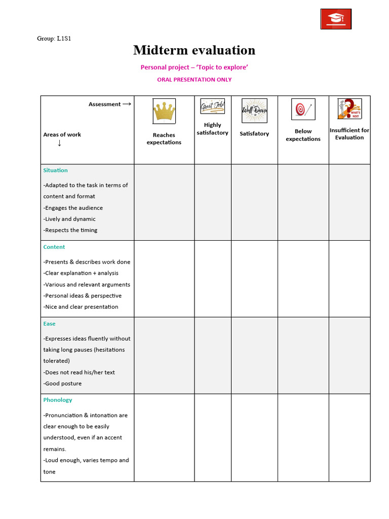 L1S1 - Midterm Evaluation Grid - Oral Presentation Skills - MR | PDF