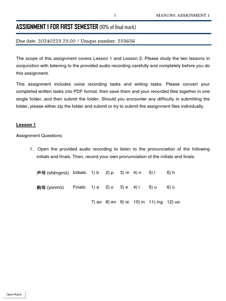Man1501 Assignment 1 | PDF | Linguistics | Phonetics