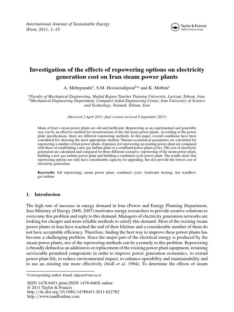 Repowering Iran's Steam Power Plants Cost Analysis | PDF | Power ...