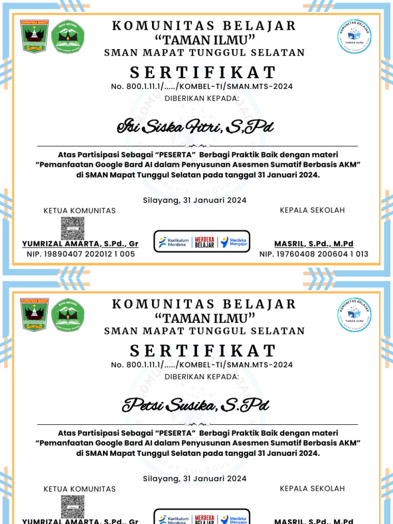 (Buat Banyak 1) SERTIFIKAT 2-PSERTA KOMBEL | PDF