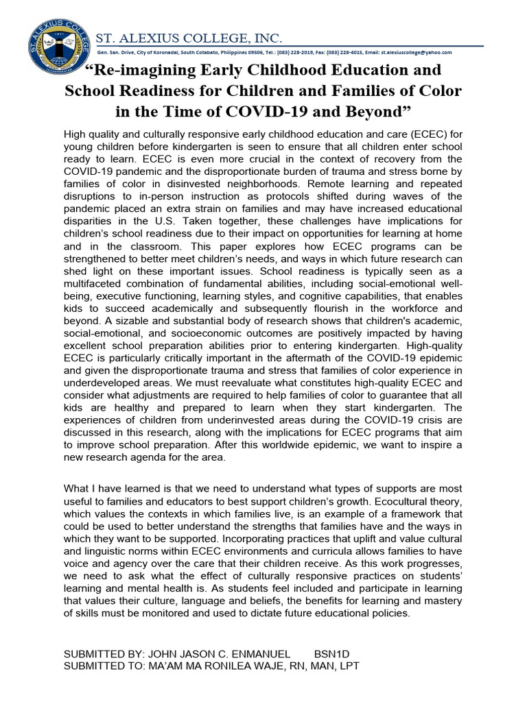 NSG 102 - Narrative Report Template | PDF | Early Childhood Education ...