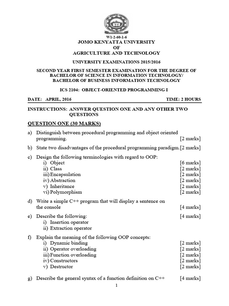 ICS 2104 Object Oriented Programming I | PDF | Object Oriented ... ICS 2104 Object Oriented Programming I | PDF | Object Oriented ...