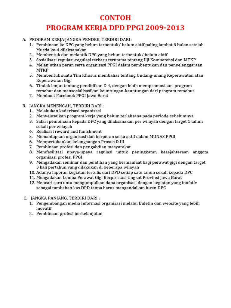 Program Kerja DPD PPGI 2009-2017 | PDF | Komputer