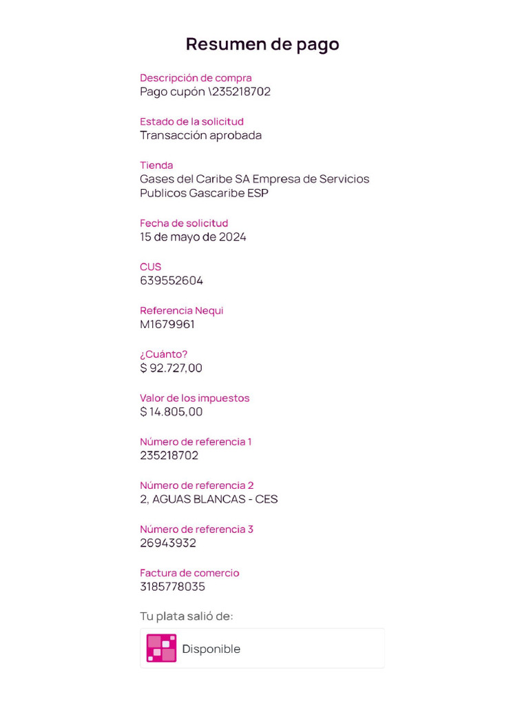 Comprobante de pago PSE con Nequi | PDF