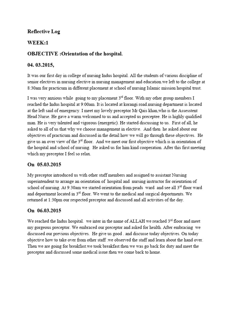5 Reflective Log | PDF | Hospital | Nursing