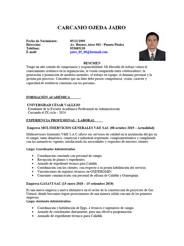 CV - Carcamo Ojeda Jairo - 2024 | Descargar gratis PDF | Business