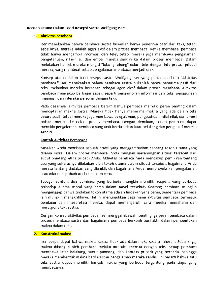 Konsep Utama Dalam Teori Resepsi Sastra Wolfgang Iser | PDF | Ilmu Sosial | Fiksi Umum