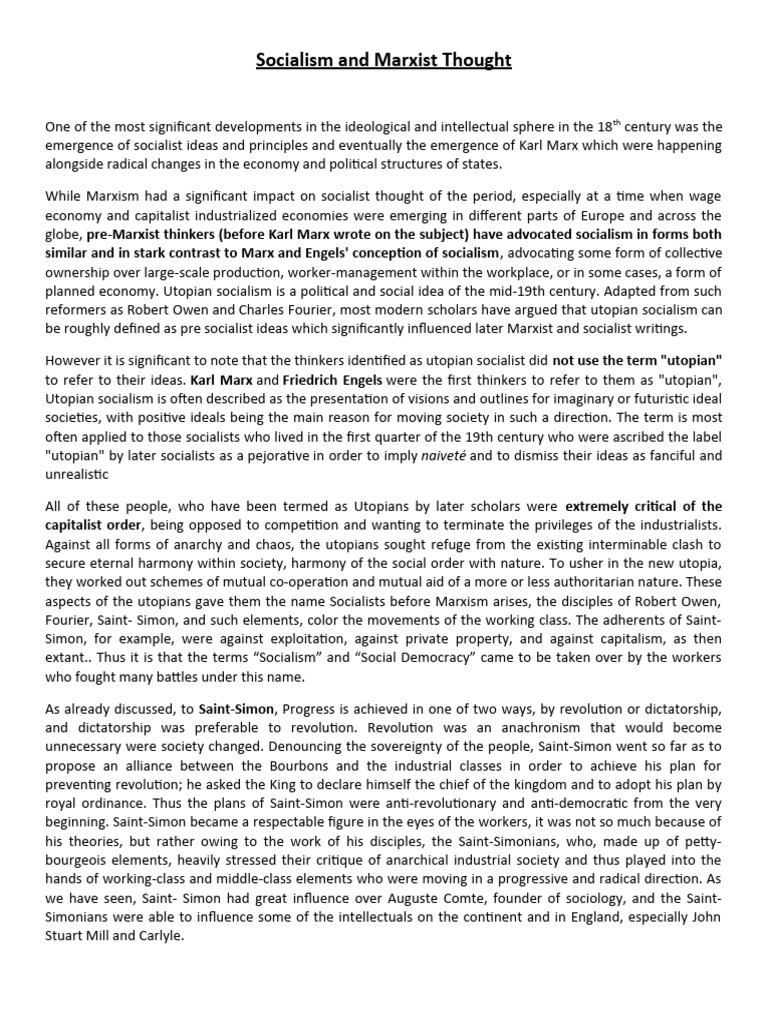 Utopian Socialism and Marxist Influence | PDF | Karl Marx | Socialism