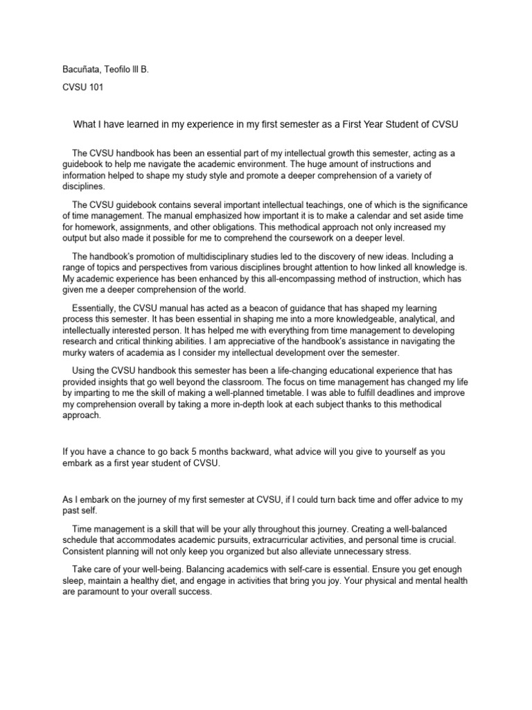 cvsu 101 | PDF | Experience | Psychological Concepts