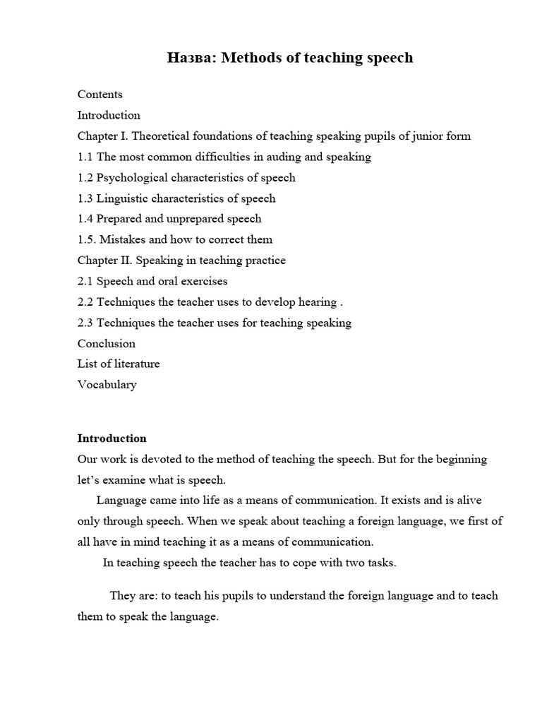 2 Methods of teaching speech | PDF | Speech | Reading Comprehension