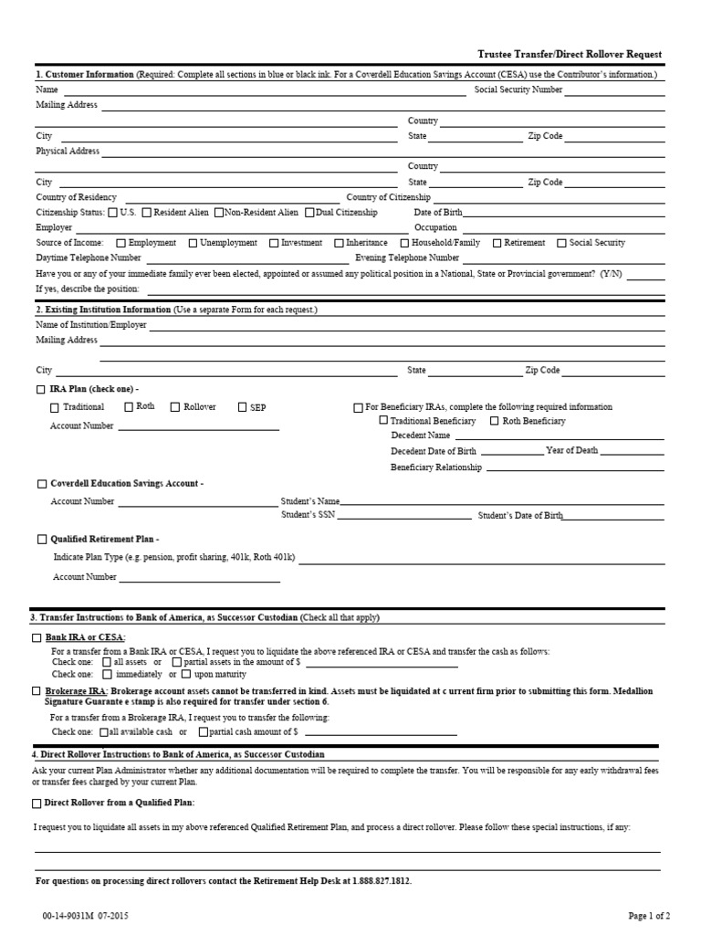 Trustee Transfer Direct Rollover Request Form Nov2015 | PDF ...