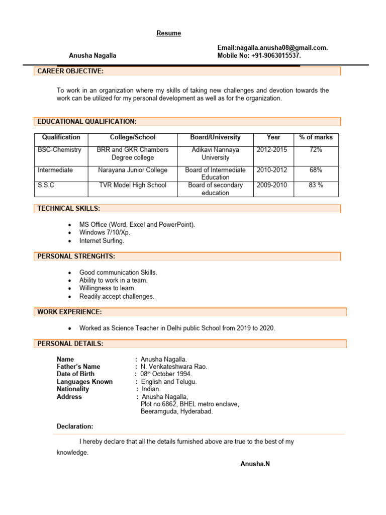 Anusha Resume | PDF